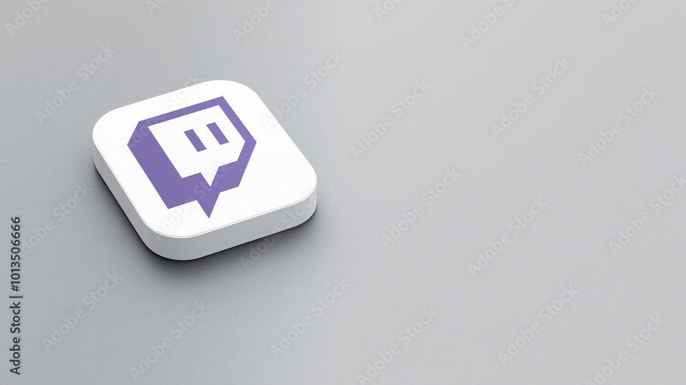 An icon of the Twitch logo on a gray background, a white square with ...