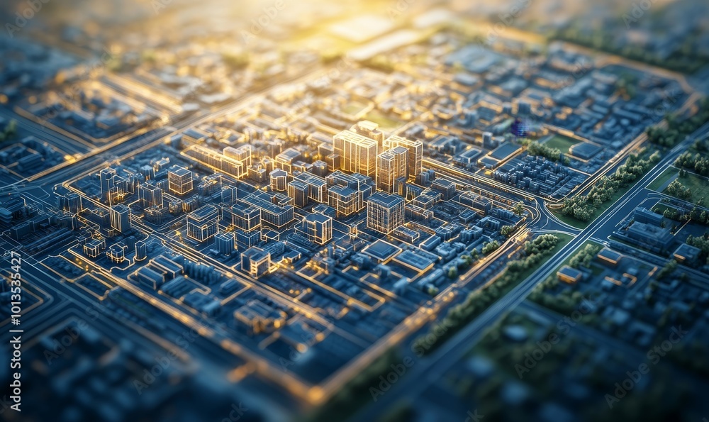 A detailed, technical blueprint showcasing urban planning and city ...