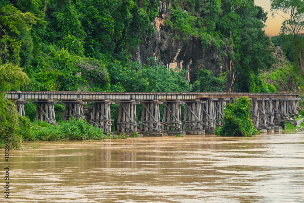 The Death Railway crossing kwai river with Krasae Cave in Kanchanaburi ...