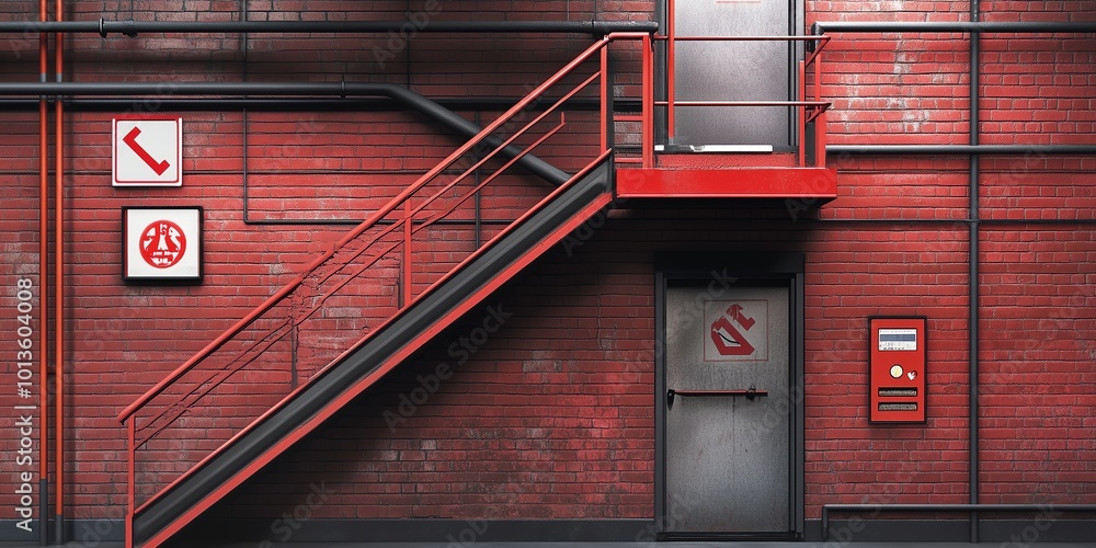 Illustrated Labeled Diagram of a Fire Escape Route with Essential ...