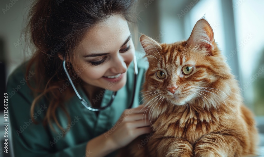 Smiling Veterinarian Using Stethoscope to Examining Breathing of a Pet ...