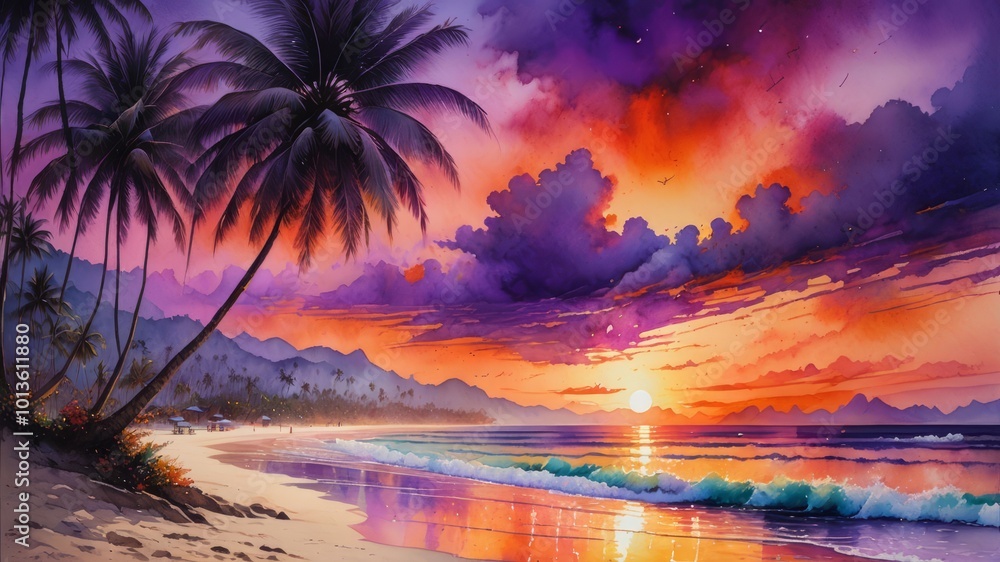 sunset on the beach content created with generative AI software. Stock ...