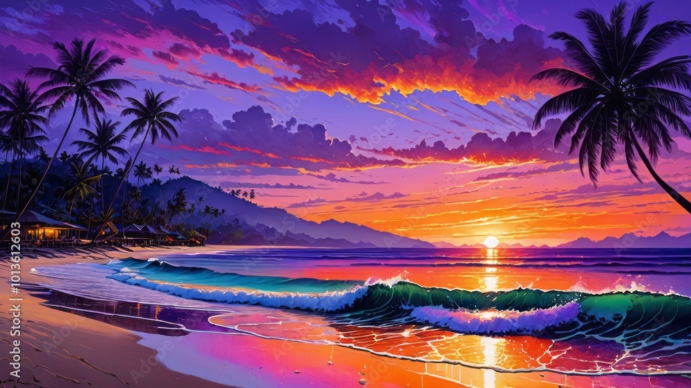 sunset on the beach content created with generative AI software. Stock ...