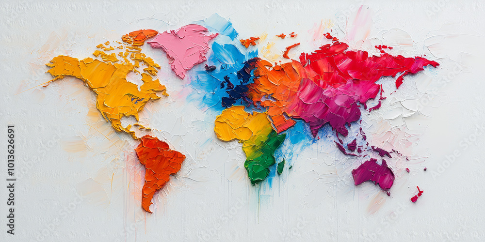 Artistic Oil Painting of a Colorful World Map with Dreamy and Whimsical ...