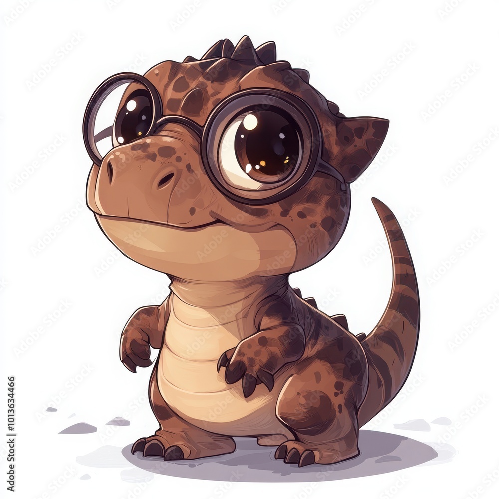 Illustrate a chibi brown Carnotaurus with an oversized head and small ...