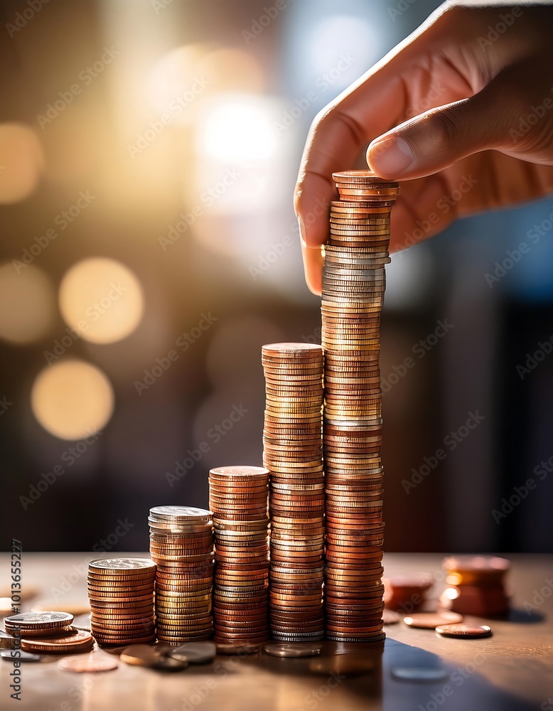 The financial success of a venture is illustrated by a growing stack of ...