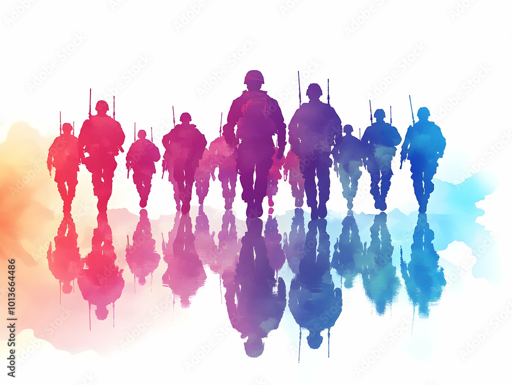 Flat Glossy Background with Silhouettes of Soldiers Marching - A Symbol ...