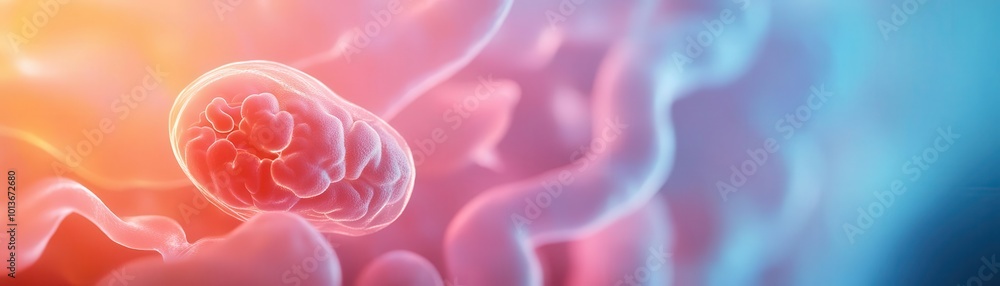 Detailed visualization of an embryo developing in utero, representing ...