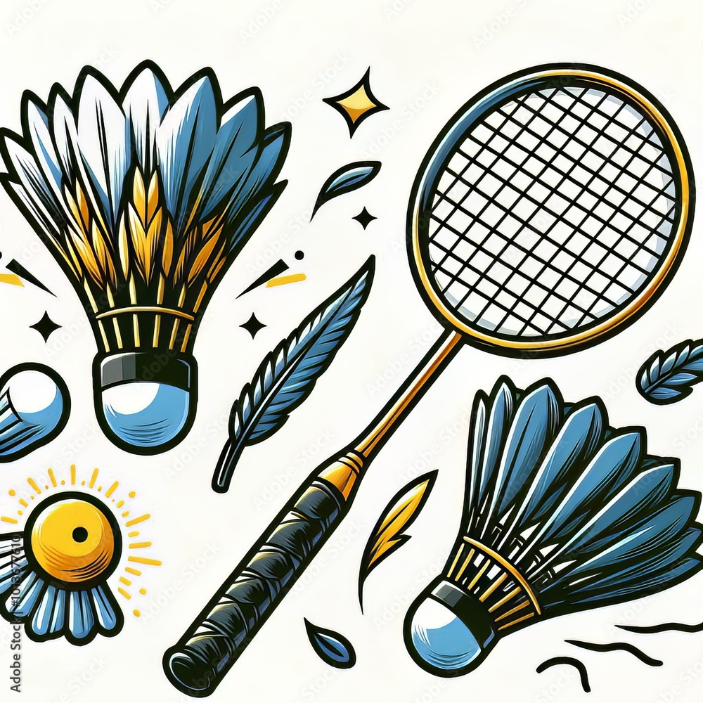 Clipart badminton bat and shuttlecock vector art with white background ...