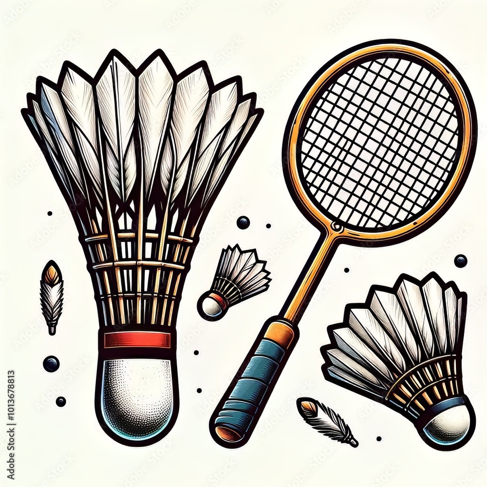 Clipart badminton bat and shuttlecock vector art with white background ...