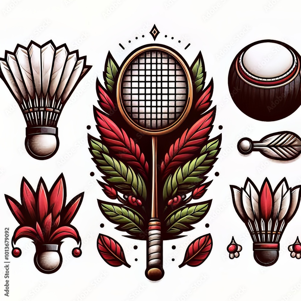 Clipart badminton bat and shuttlecock vector art with white background ...