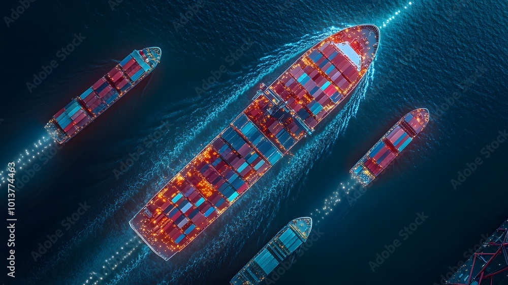 Futuristic cargo ships with advanced technology for global logistics ...