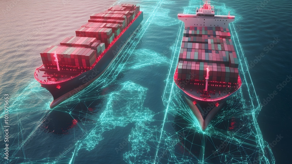Futuristic cargo ships with advanced technology for global logistics ...