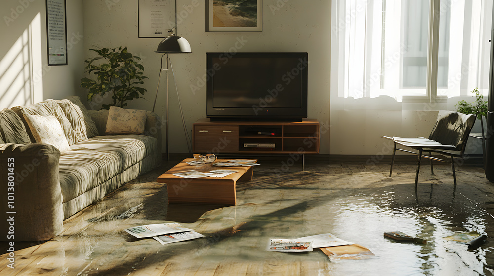 modern home living room flood flooding water leakage leak incident ...