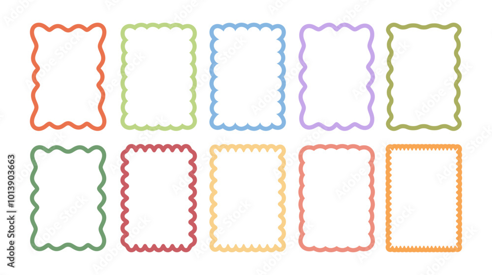 Set of colourfull retro frames with featuring curvy, squiggly, wavy ...