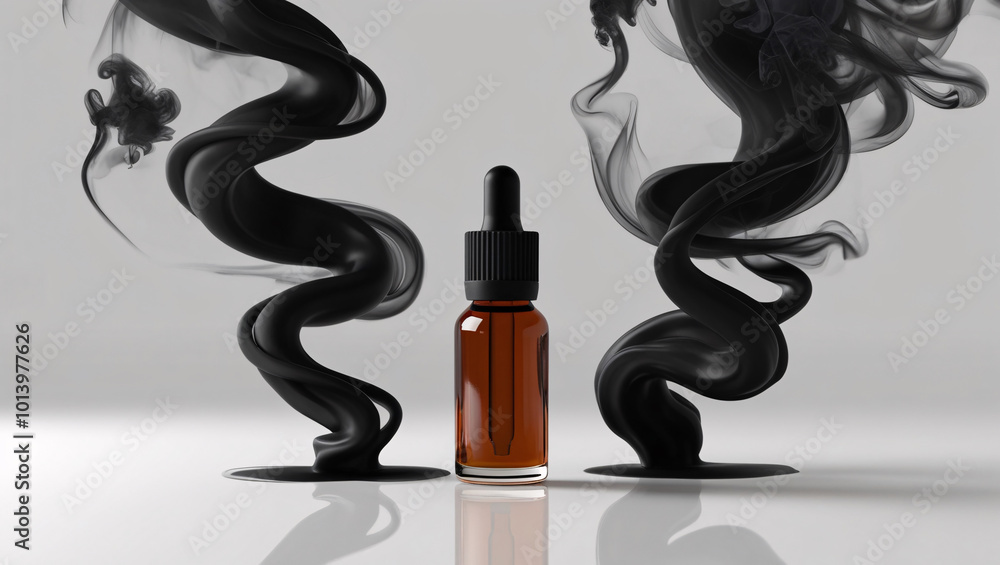 Vape Juice on white background with black smoke, mockup for product ...