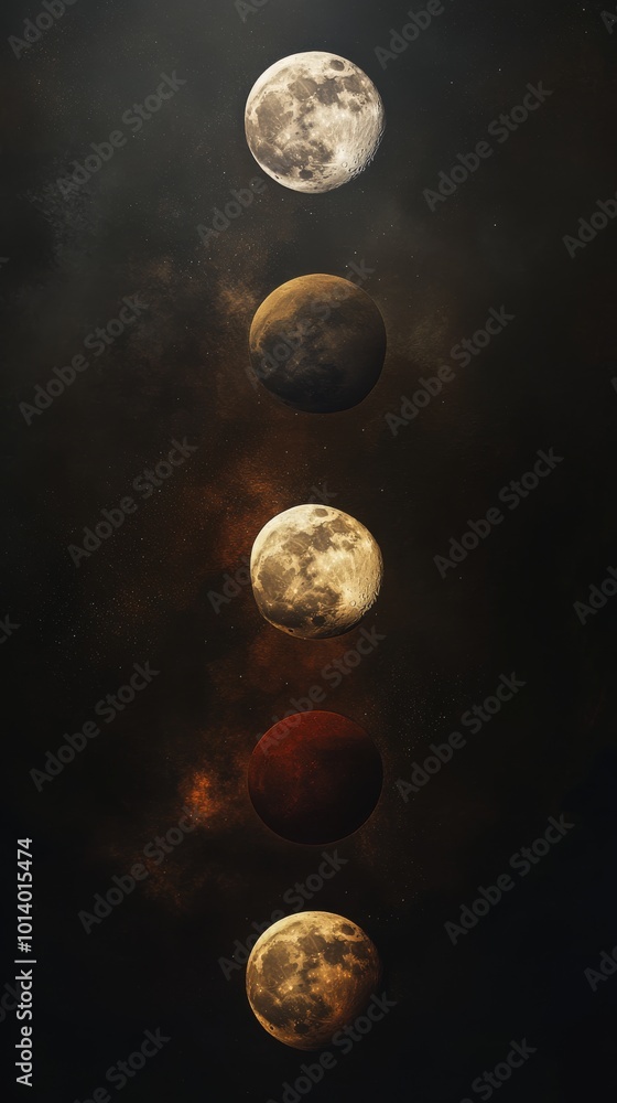 phases of the moon in night sky, cosmic alignment. celestial phenomenon ...
