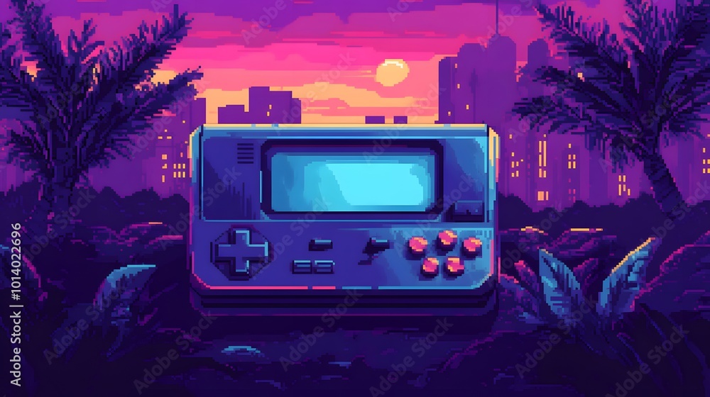 Pixel art game retro 8-bit video game interface background with classic ...