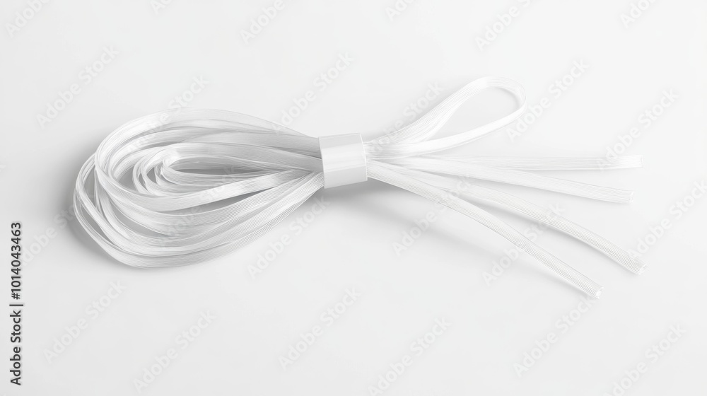 Realistic white elastic ribbon bundle displayed on a white background ...