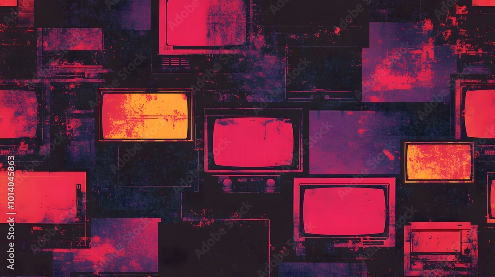 Seamless retro VHS scanlines with TV signal static noise overlay ...