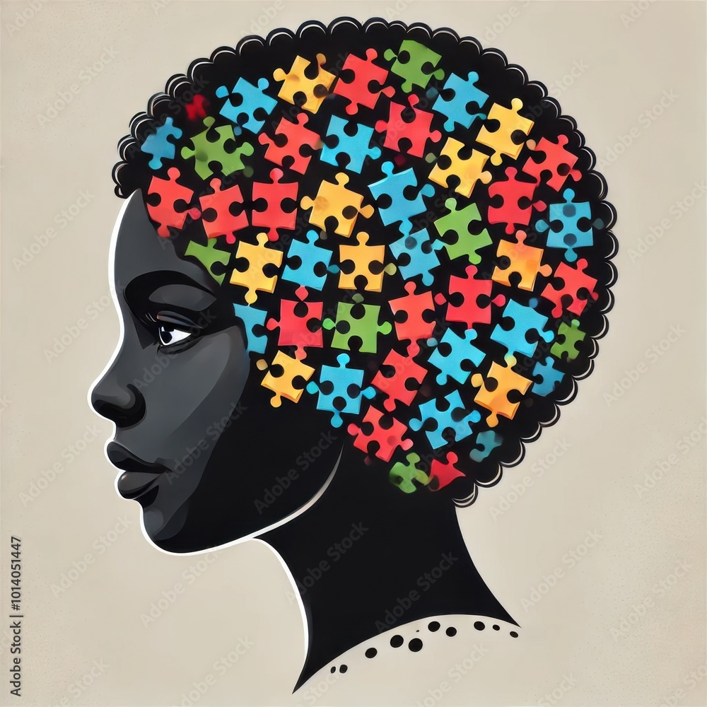 Neurospicy black woman with a puzzle brain. Concept for Disability ...