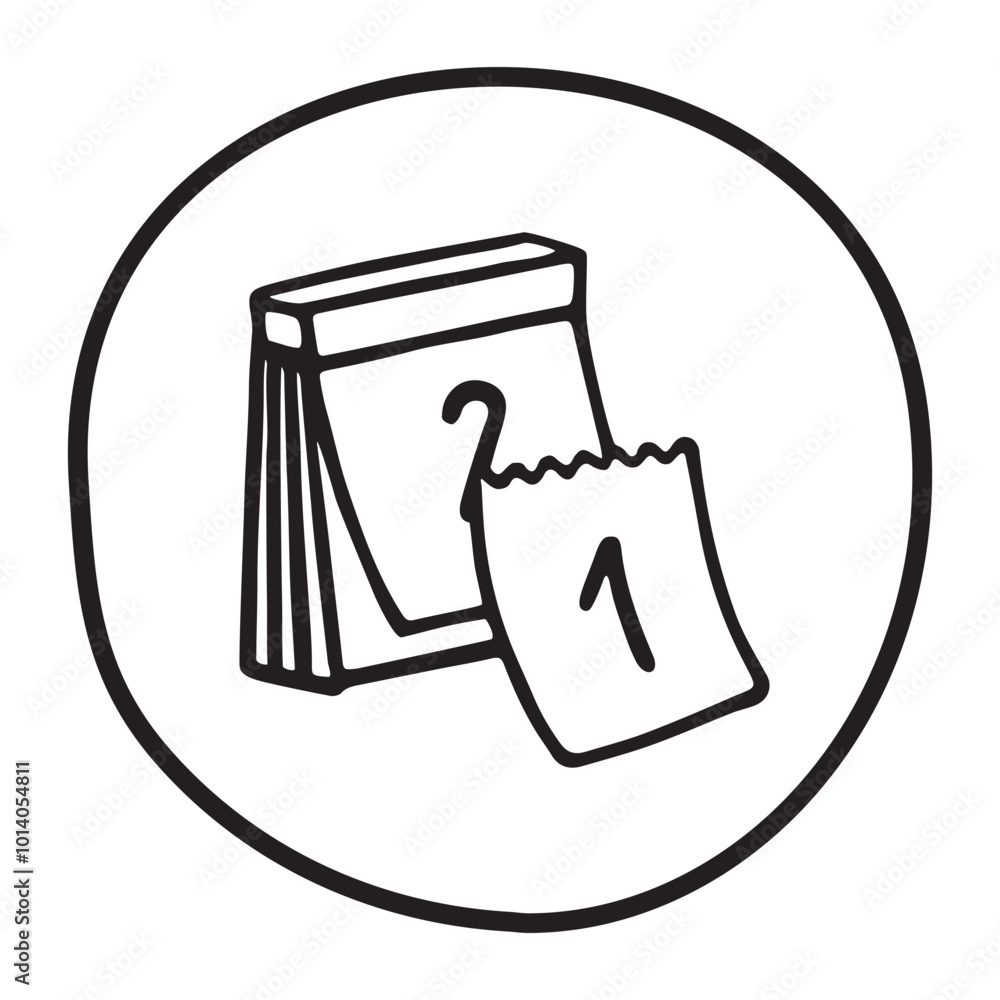Doodle calendar with first page torn off icon or logo, hand drawn with ...