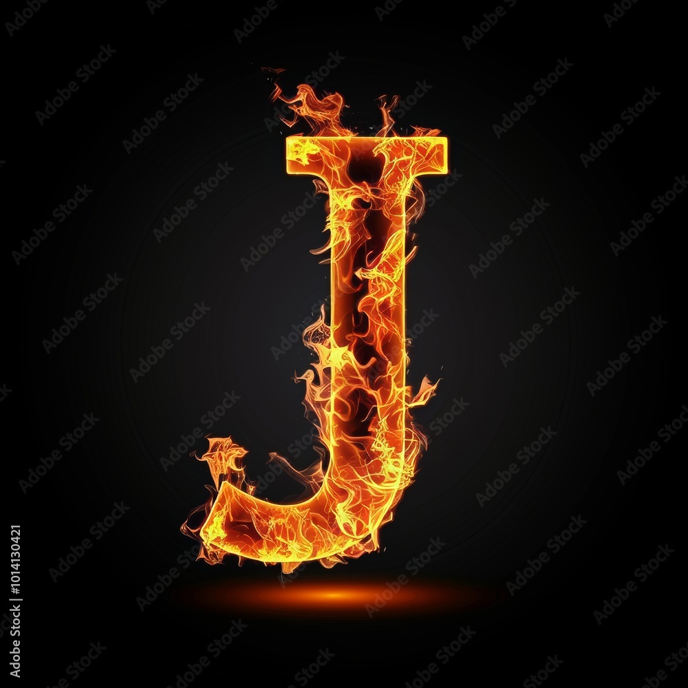 Letter J. Fire flames on black isolated background. Part of alphabet ...