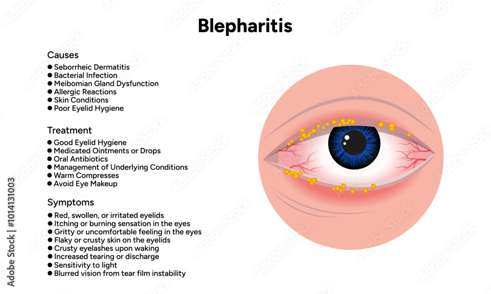 Blepharitis eye disease. Ophthalmology Inflamed sick human eye. Causes ...