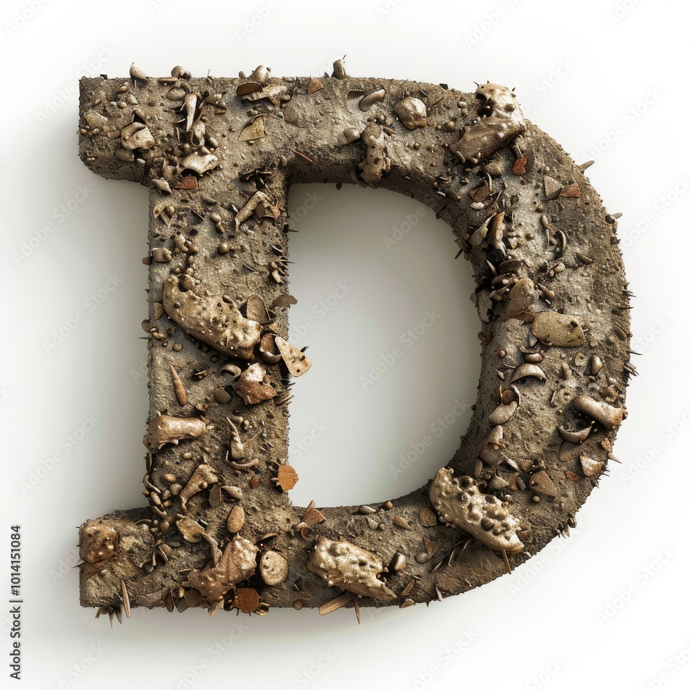 Dirt letter D, soil isolated on white, letter of the English alphabet ...