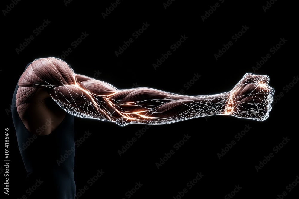 Minimalist representation of arm muscles, showing clean, geometric ...