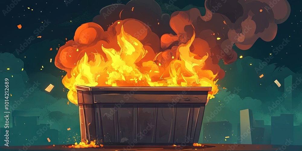 2D cartoon illustration of dumpster fire Stock Illustration | Adobe Stock