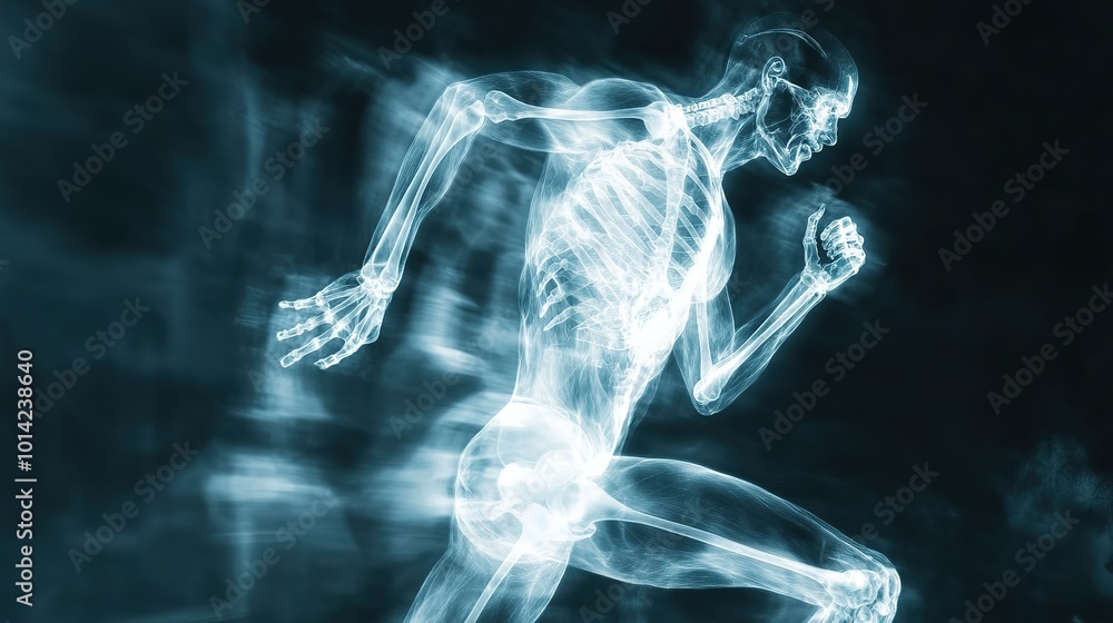 Joint pain or injury while running, X-ray of training athlete with ...