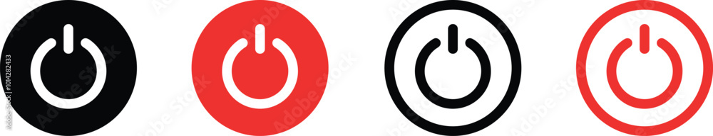 Power switch icon set. Start and shutdown computer button. Black and ...