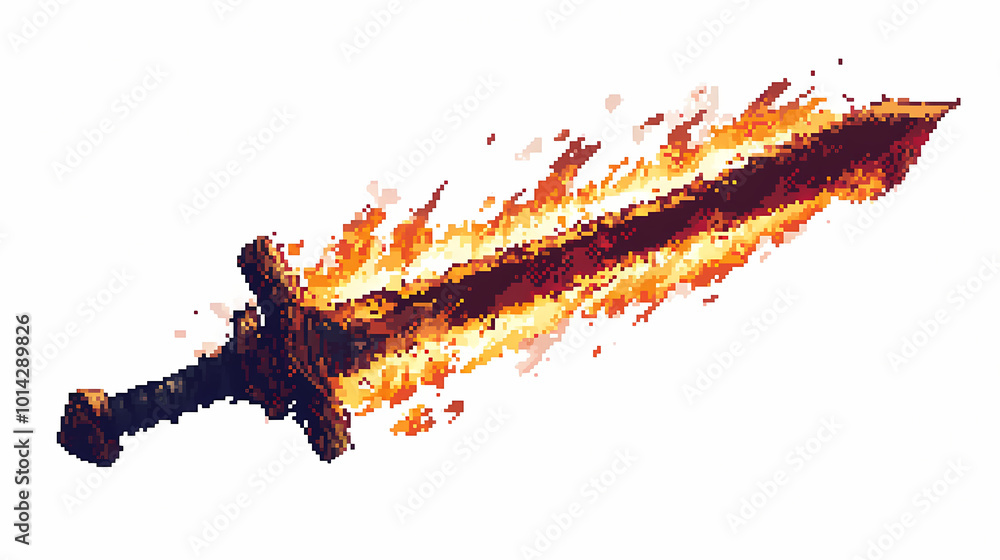 Pixel art flaming sword on white background. Enchanted Sword ...