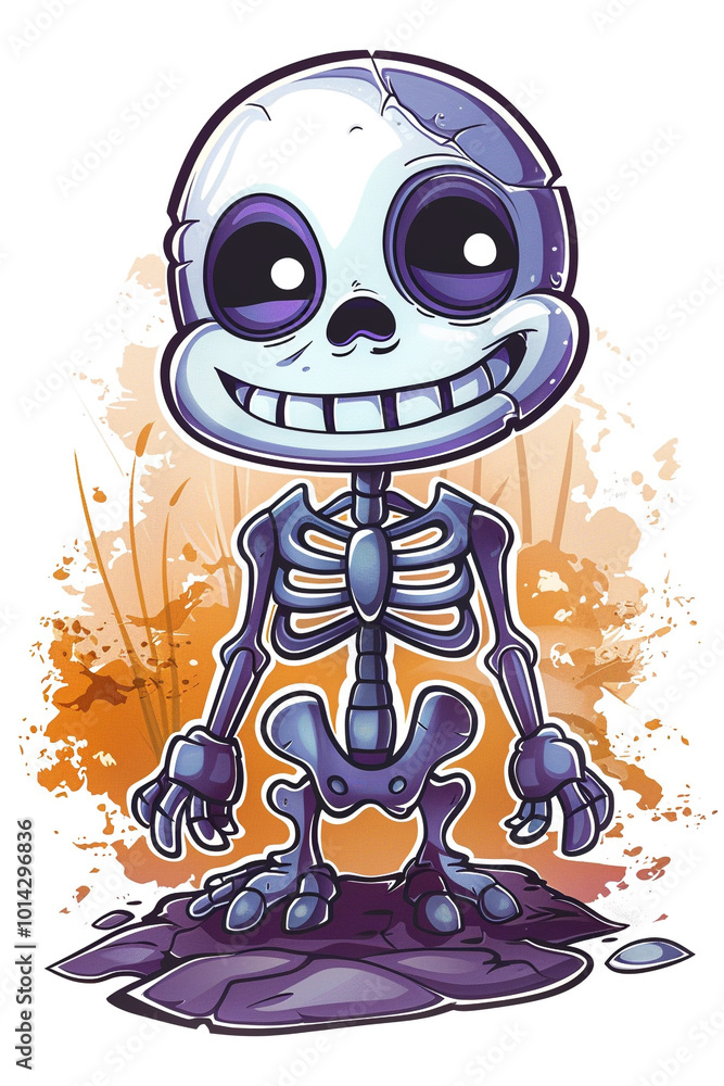 A cute skeleton kid cartoon in a fun and lighthearted style, featuring ...