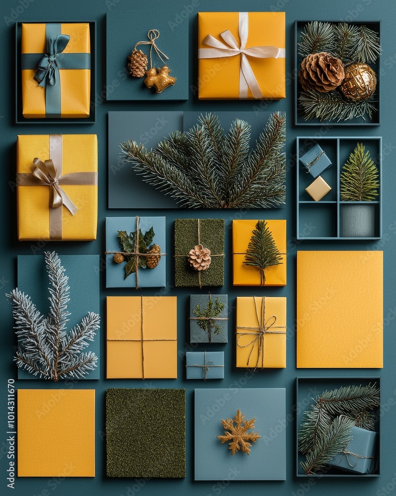 multi-panel mood board, split into multiple boxes, Xmas brand mockups ...