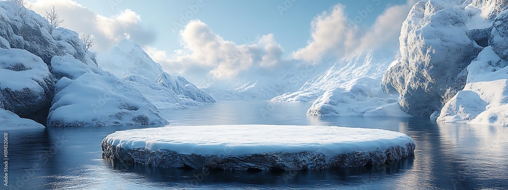 Ice podium background snow winter product platform cold mountain 3D ...