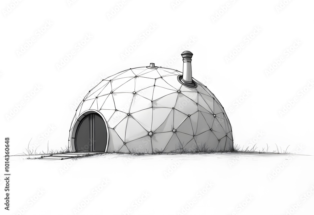 Ilustración de Stock Geodesic dome black and white sketch exterior ...