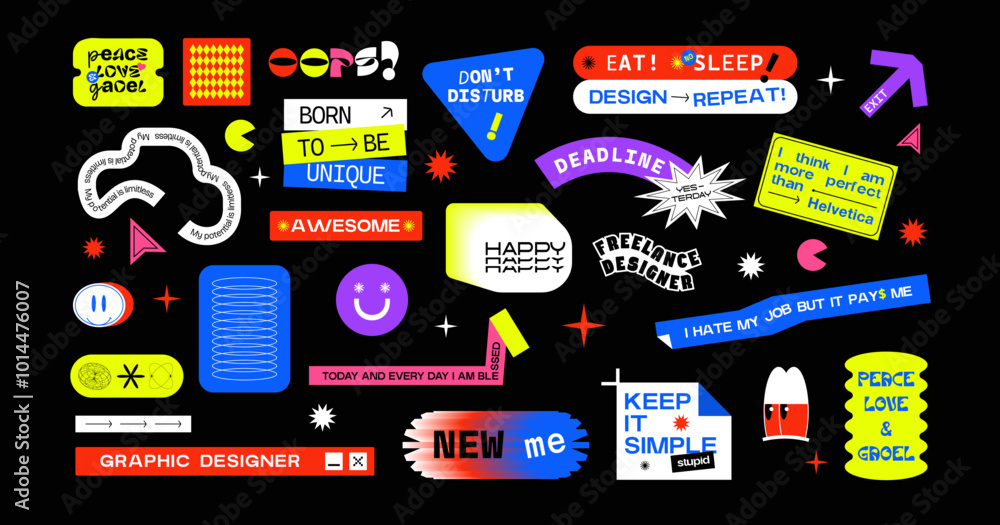Graphic designer sticker pack. Self-motivation patches. Set of cool ...
