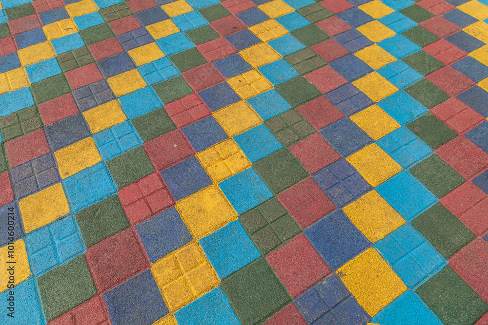 painted paving slabs in a park in Tashkent as a background Stock Photo ...