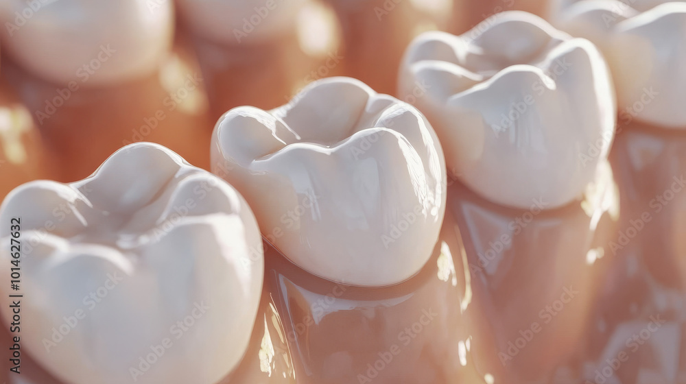 Detailed close-up of molar teeth, highlighting their smooth, shiny ...