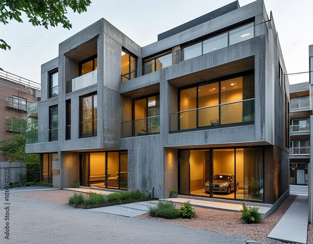 An urban duplex in the heart of the city, featuring a simple concrete ...