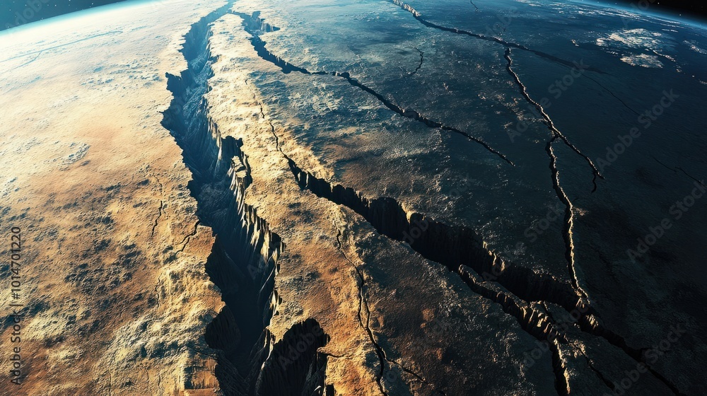 Tectonic plates shifting slowly beneath Earth's surface, pushing ...