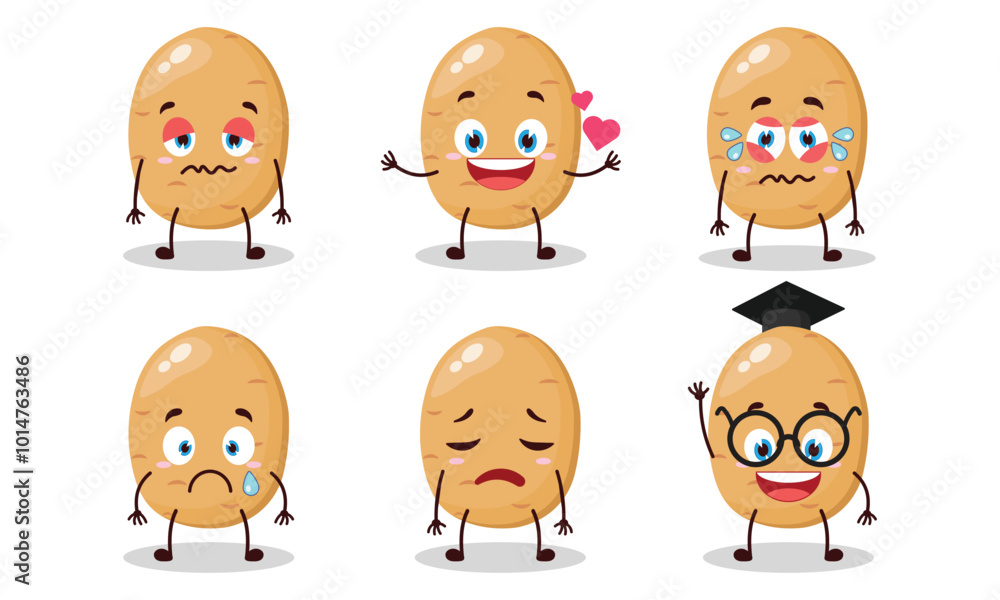 funny potato cartoon character with different pose activity vector ...