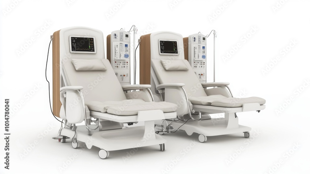 Hemodialysis machines on a white background 3D rendering high-tech ...