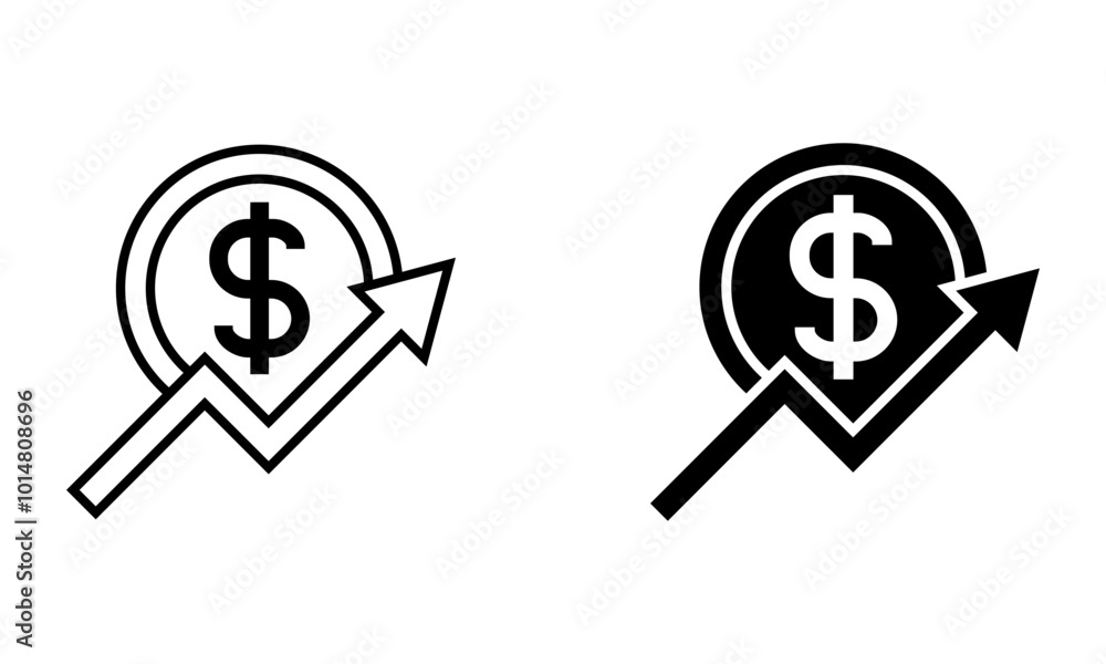 dollar coin money with growth arrow symbol, illustration of economic ...