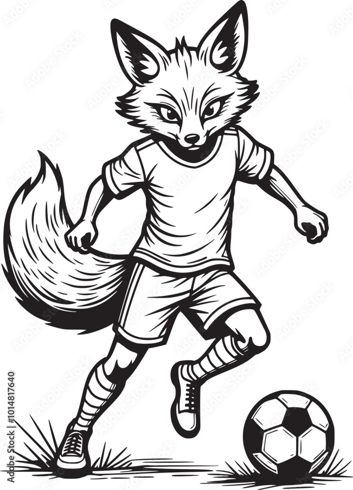 Coloring illustration of cartoon wolf playing soccer football. Champion ...