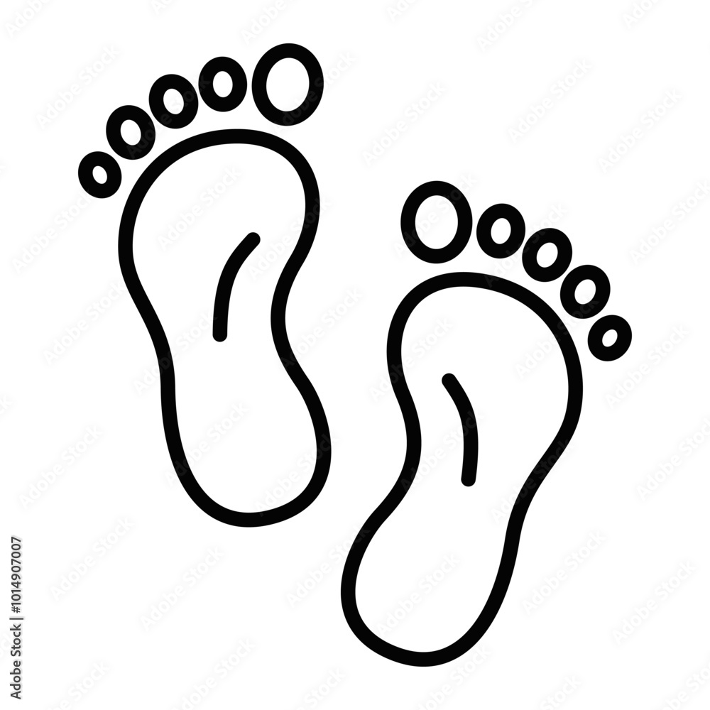 Two footprints icon in black outline. Vector illustration representing ...