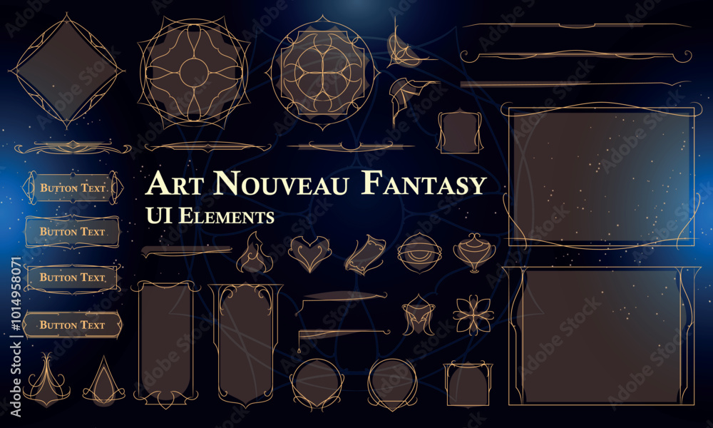 Set of Art Nouveau Fantasy Elements for user interface, poster, video ...