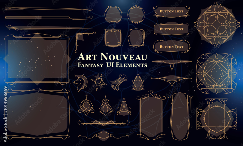 Set of Art Nouveau Fantasy Elements for user interface, poster, video ...